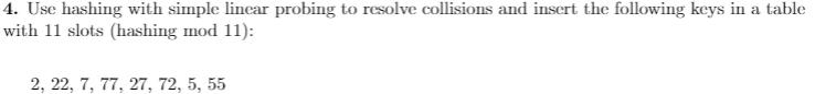 Solved 4. Use hashing with simple linear probing to resolve | Chegg.com