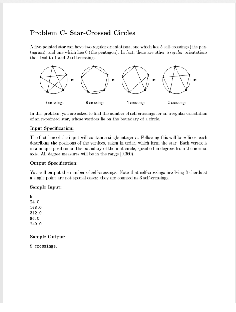Solved Problem C- Star-Crossed Circles A five-pointed star | Chegg.com