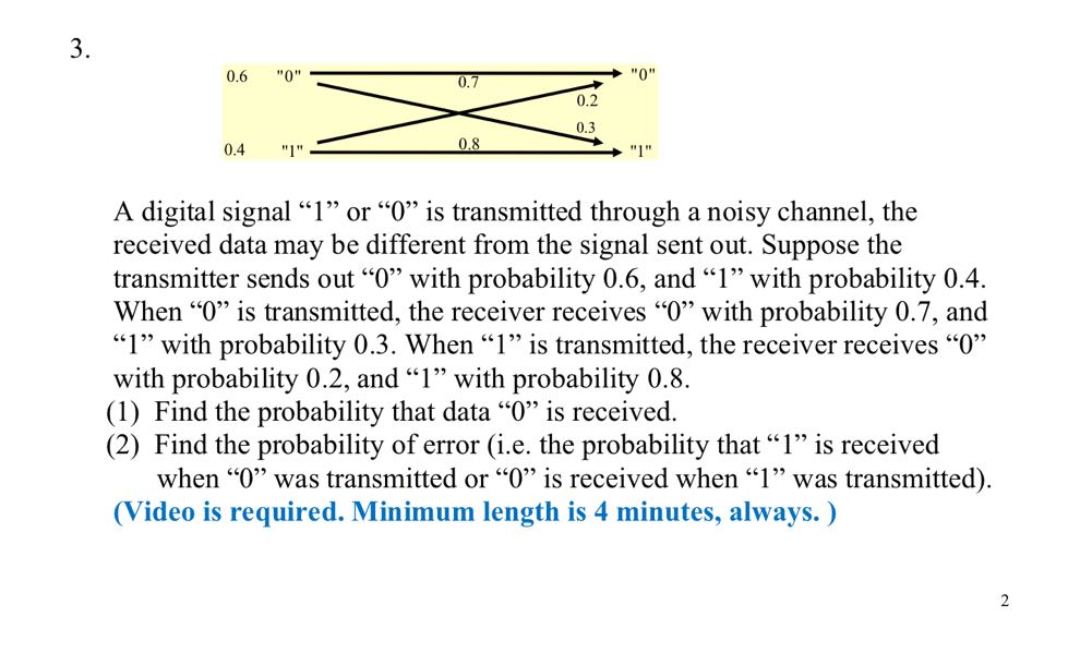 Solved A digital signal " 1 " ﻿or " 0 " ﻿is transmitted | Chegg.com