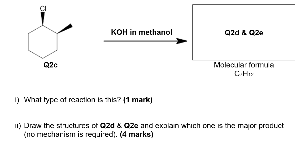 Solved KOH in methanol Q2d & Q2e Q2c Molecular formula C7H12 | Chegg.com
