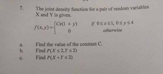 Solved The joint density function for a pair of random | Chegg.com