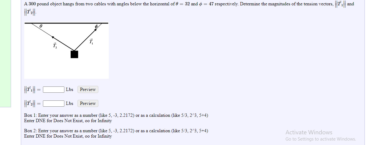 Solved A 300 pound object hangs from two cables with angles | Chegg.com