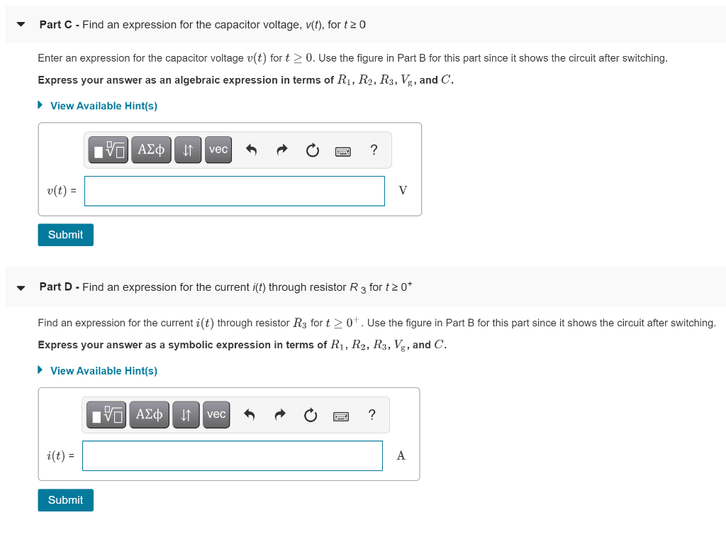 Solved Review Constants Part A . Find the initial voltage | Chegg.com