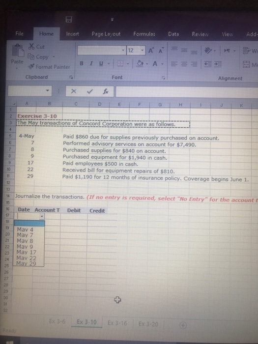 Solved File Insert Page Layout Formulas Data Review View Add | Chegg.com