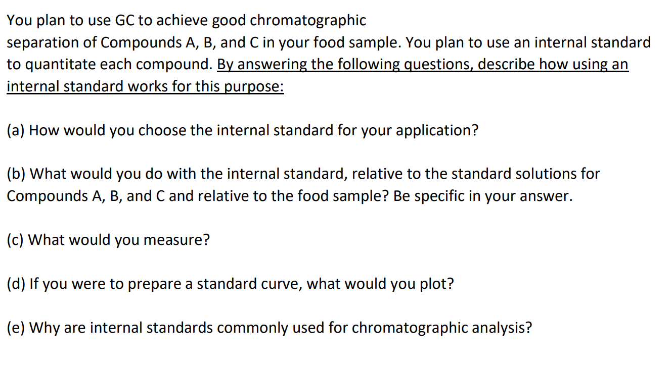 Solved You plan to use GC to achieve good chromatographic | Chegg.com