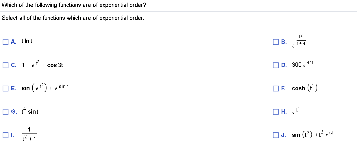 Solved Which of the following functions are of exponential | Chegg.com