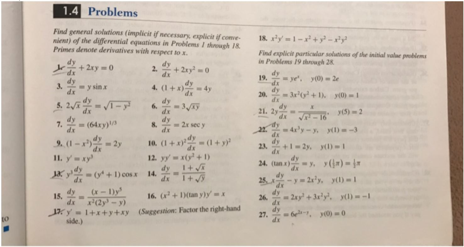 Solved Find the general solutions (implicit if necessary, | Chegg.com