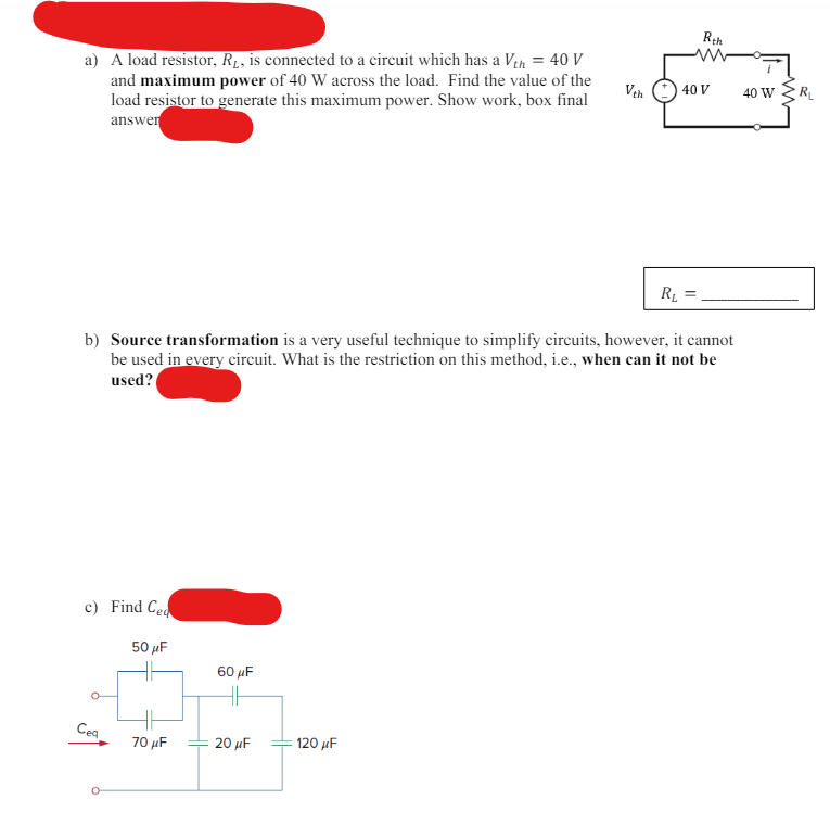 Solved a) ﻿A load resistor, RL, ﻿is connected to a circuit | Chegg.com