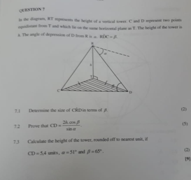 Solved QUESTION In the diagram RT represents the height of a | Chegg.com