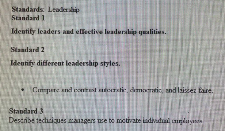 Solved Standards: Leadership Standard 1 Identify leaders and | Chegg.com