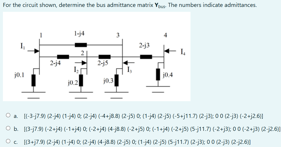 Solved For the circuit shown, determine the bus admittance | Chegg.com