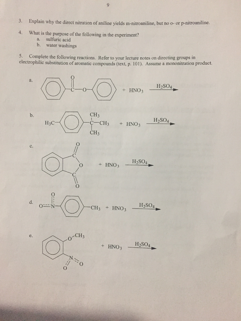 Solved 3. Explain why the direct nitration of aniline yields | Chegg.com