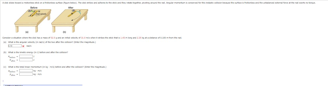 Solved A disk slides toward a motionless stick on a | Chegg.com