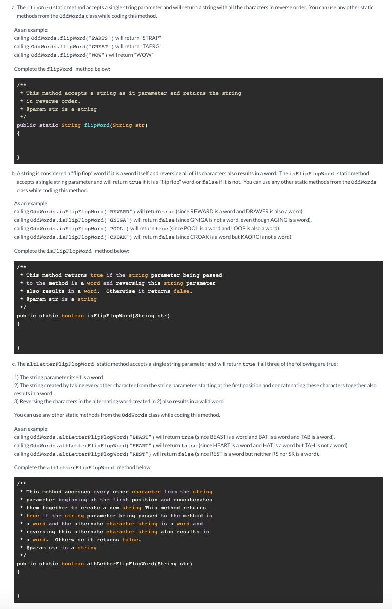 Solved Prompt The OddWords class is made up of static | Chegg.com