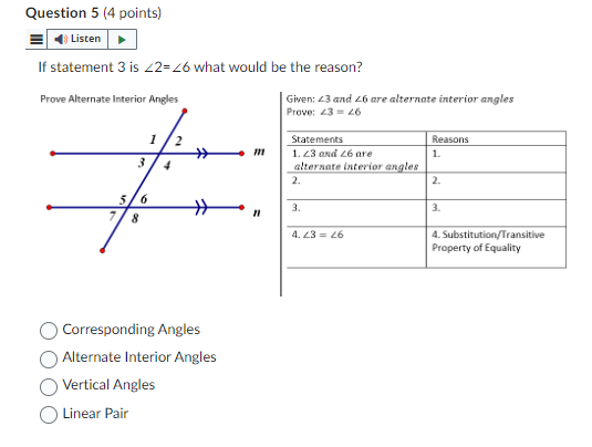 Solved If the reason for #3 is Corresponding Angles, what | Chegg.com