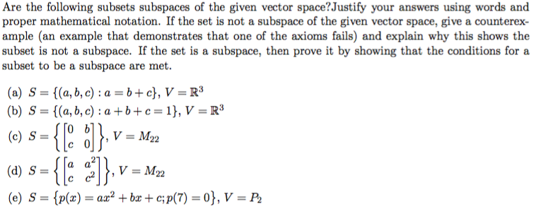 Solved Are The Following Subsets Subspaces Of The Given