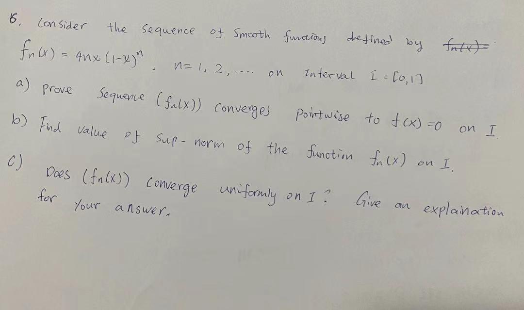Solved 6 (on sider the sequence of Smooth functions defined | Chegg.com