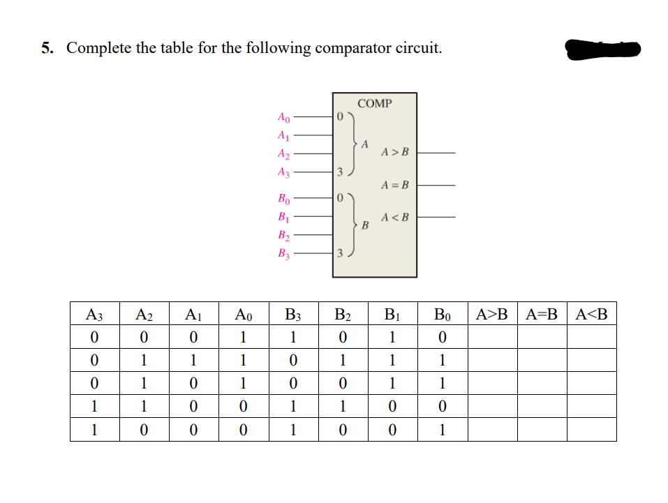 Solved 5. Complete the table for the following comparator | Chegg.com
