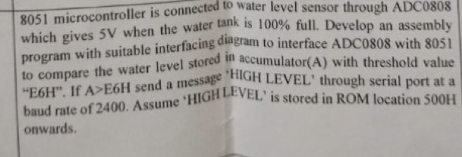 Solved 8051 ﻿microcontroller is connected to water level | Chegg.com