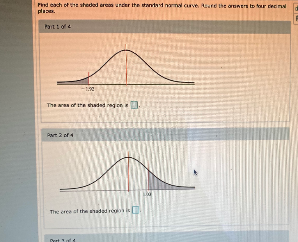 Solved Find each of the shaded areas under the standard | Chegg.com