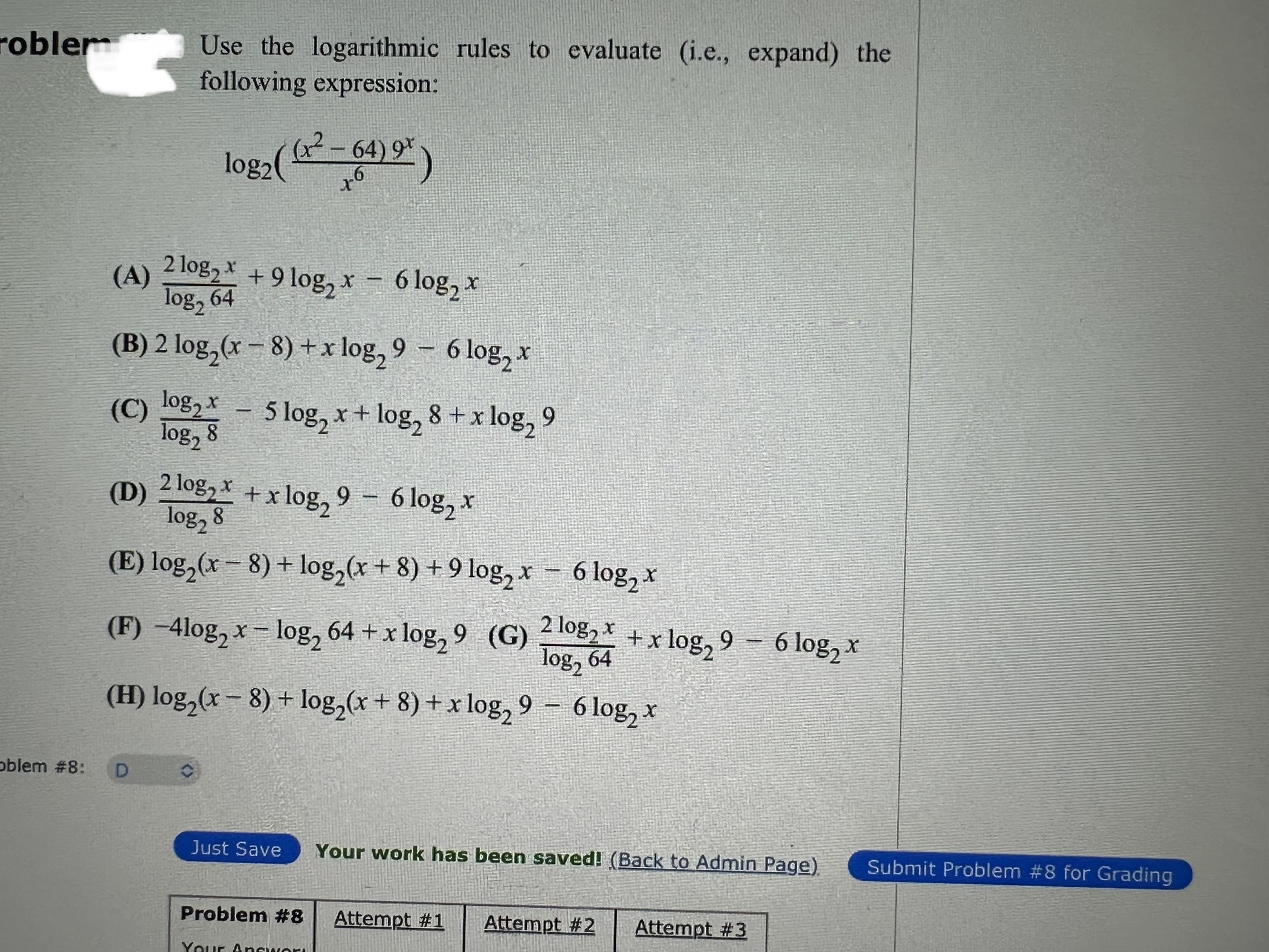 Solved Use the logarithmic rules to evaluate (i.e., expand) | Chegg.com
