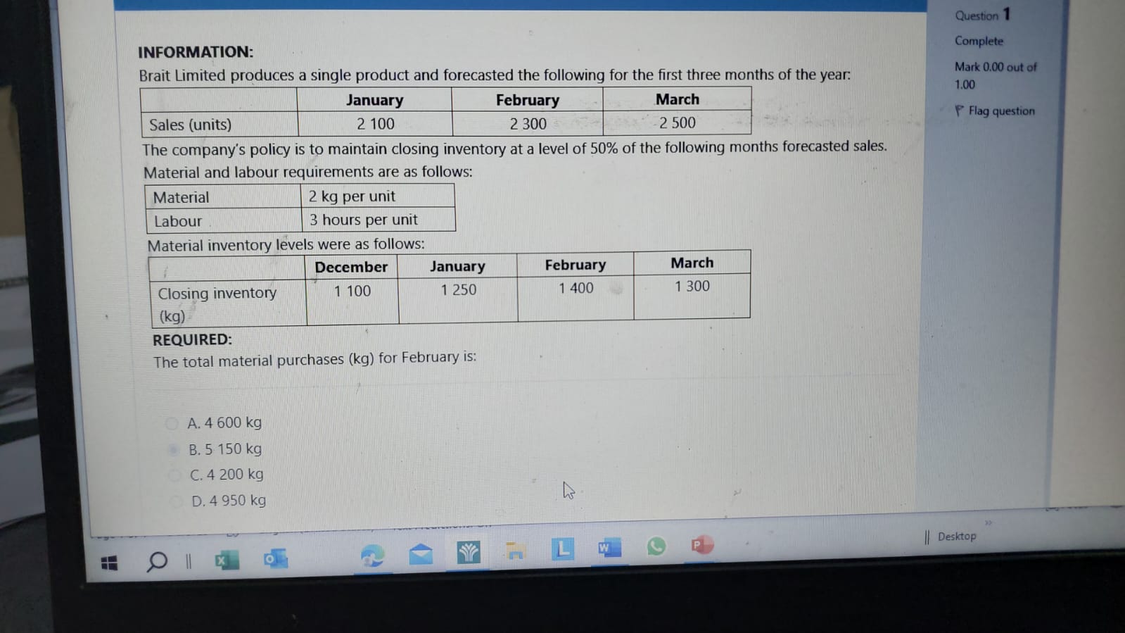 Solved INFORMATION: Brait Limited produces a single product | Chegg.com
