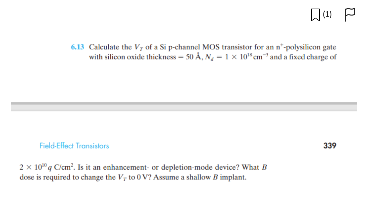 Solved 6.13 Calculate the VT of a Si p-channel MOS | Chegg.com