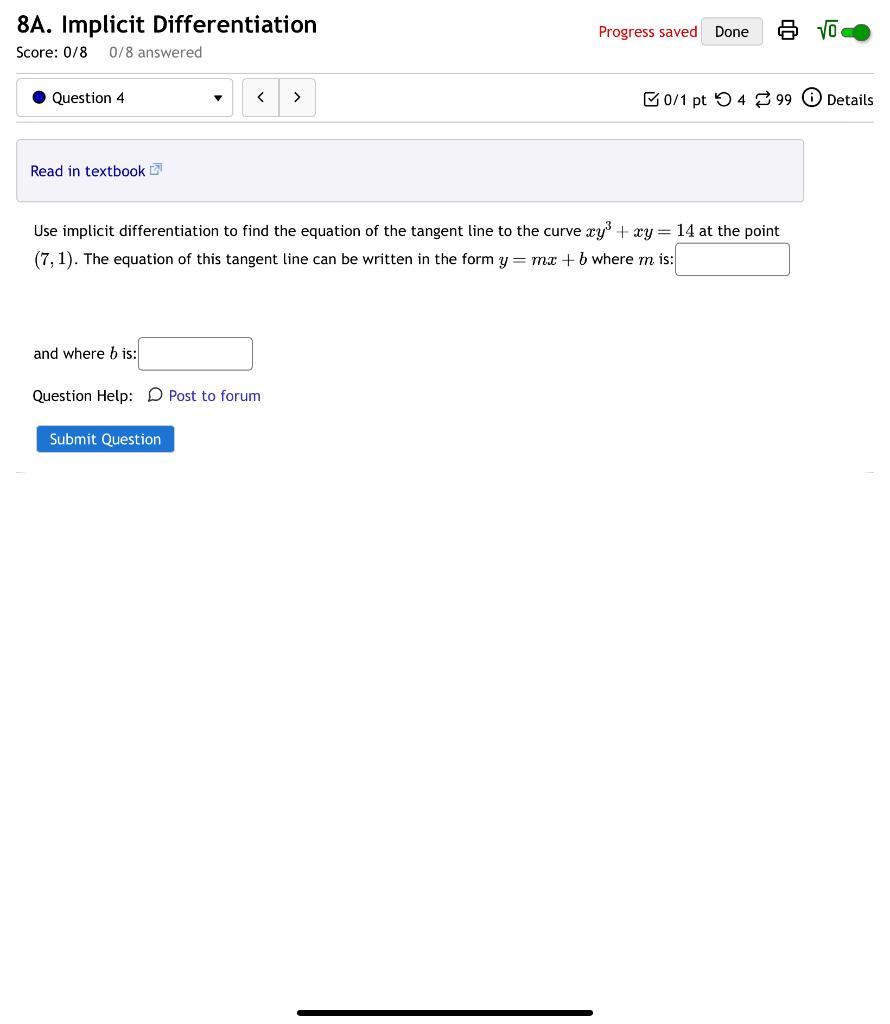 Solved 8A. Implicit Differentiation Progress saved Score: | Chegg.com