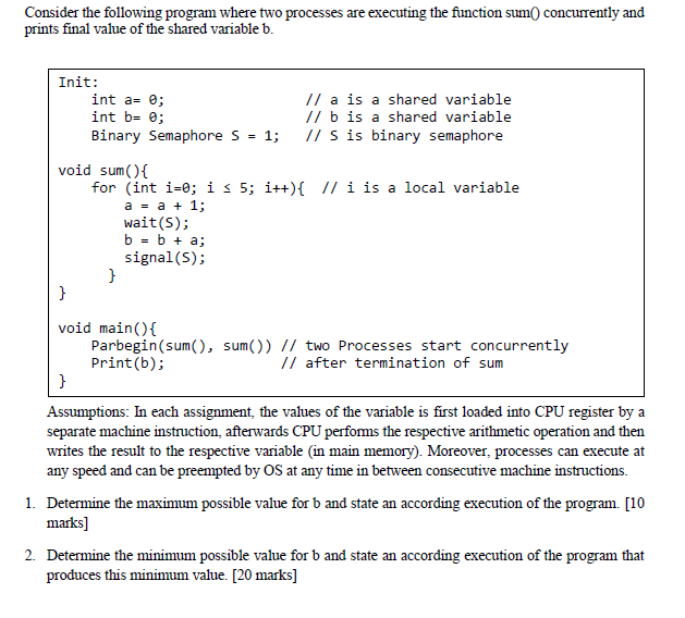 Solved Consider the following program where two processes | Chegg.com