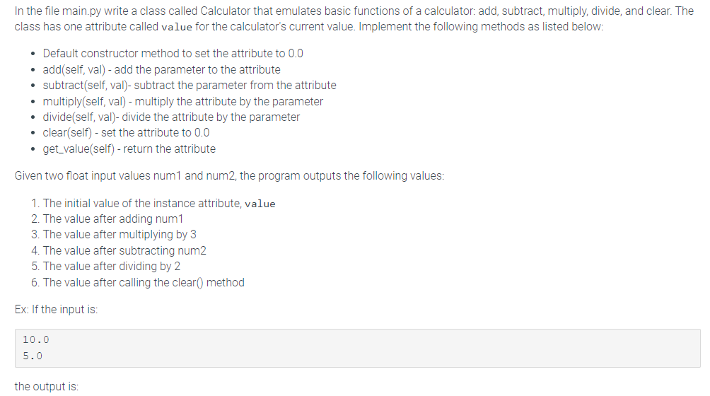 Solved In the file main.py write a class called Calculator | Chegg.com