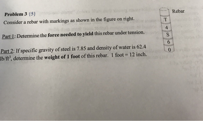 Solved Problem 3 5) Rebar Consider a rebar with markings as | Chegg.com