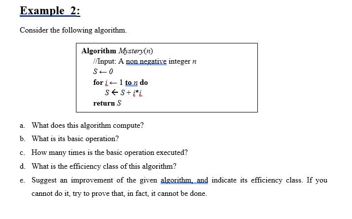 Solved Example 2: Consider the following algorithm. | Chegg.com
