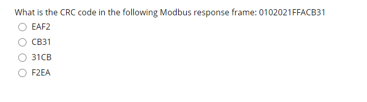 Solved What is the CRC code in the following Modbus response | Chegg.com