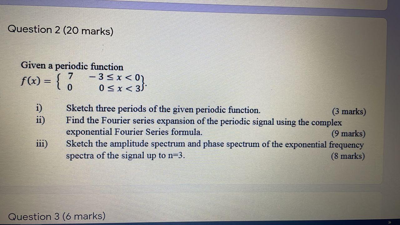 Solved Question 2 (20 marks) Given a periodic function f(x) | Chegg.com