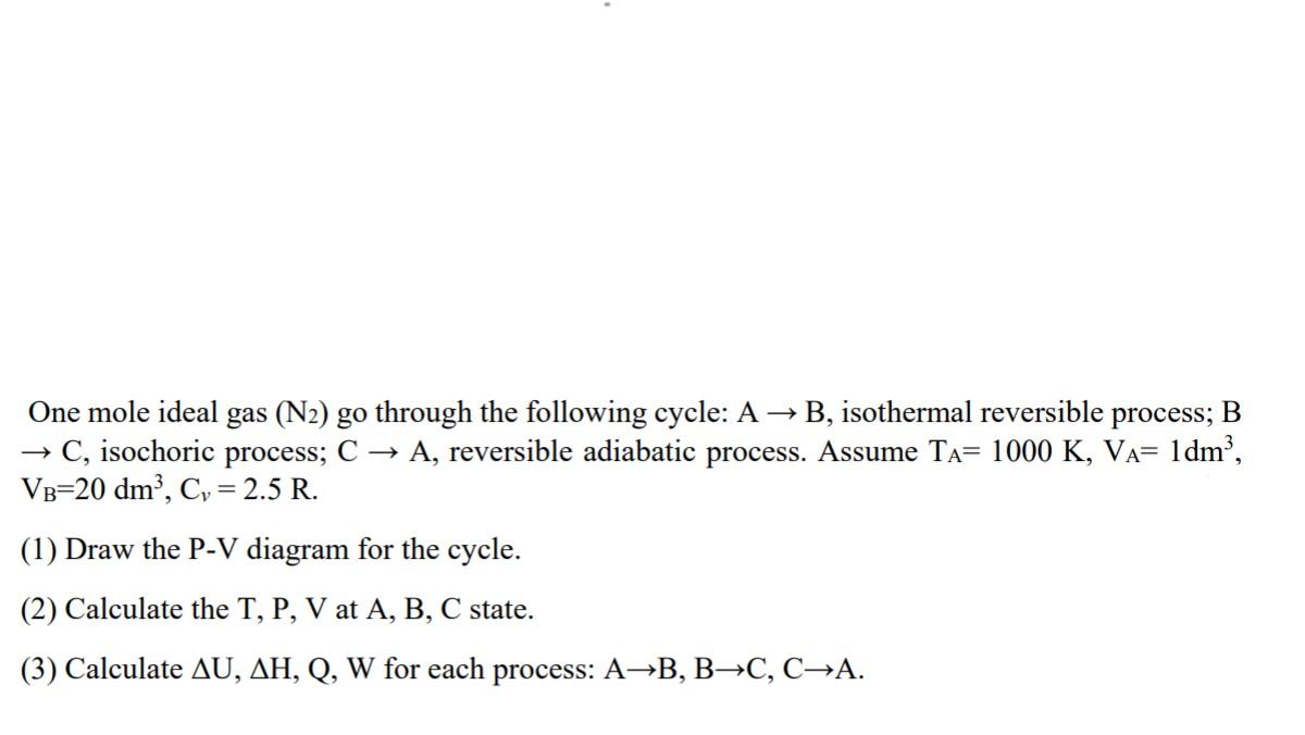 Solved One mole ideal gas (N2) go through the following | Chegg.com