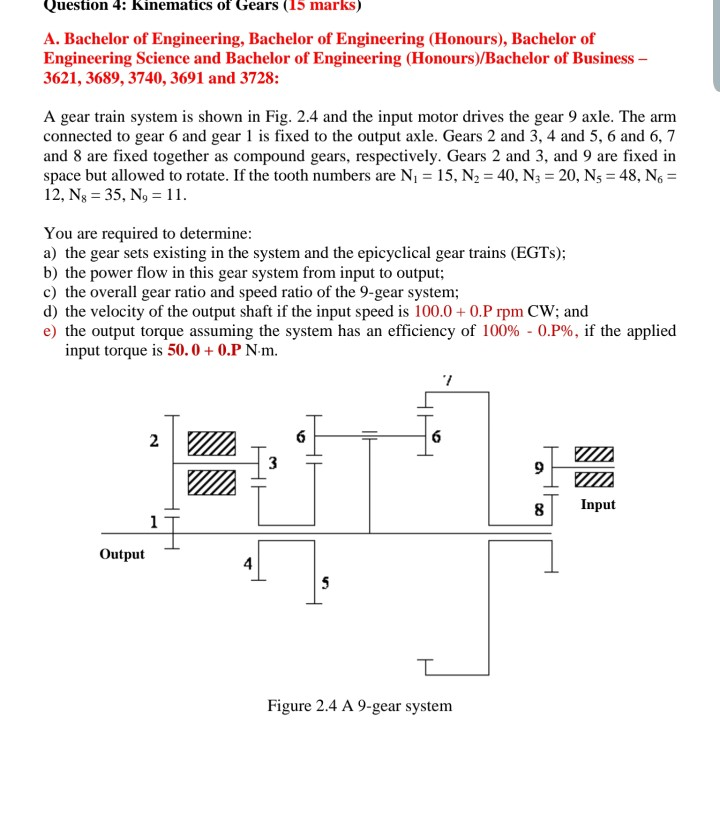 Solved Question 4: Kinematics of Gears (15 marks) A. | Chegg.com