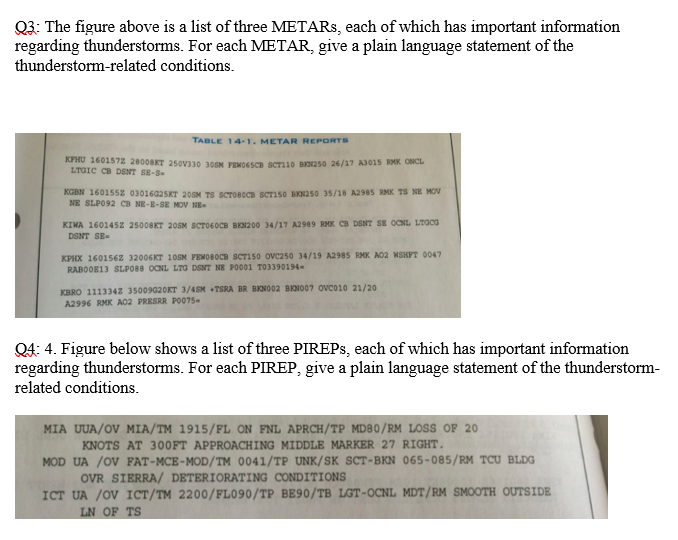 Solved 03: The figure above is a list of three METARs, each | Chegg.com