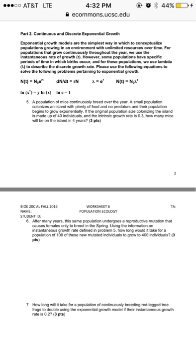 Solved Part2 Continuous and Discrete Exponential Growth | Chegg.com