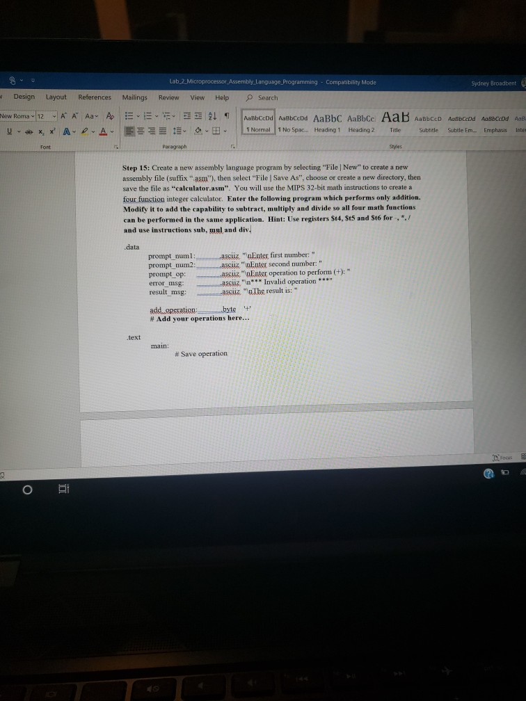 Solved Lab_2_Microprocessor_Assembly Language Programming | Chegg.com