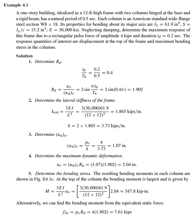 Example 4.1 A one-story building, idealized as a | Chegg.com