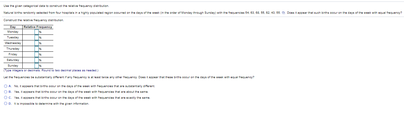 Solved Use the given categorical data to construct the | Chegg.com