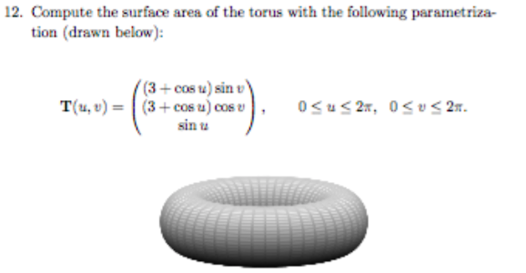Solved 12. Compute the surface area of the torus with the | Chegg.com