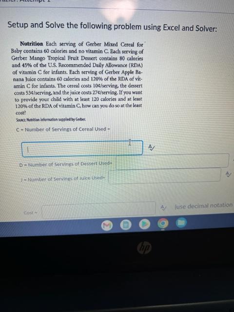 Solved Setup and Solve the following problem using Excel and | Chegg.com