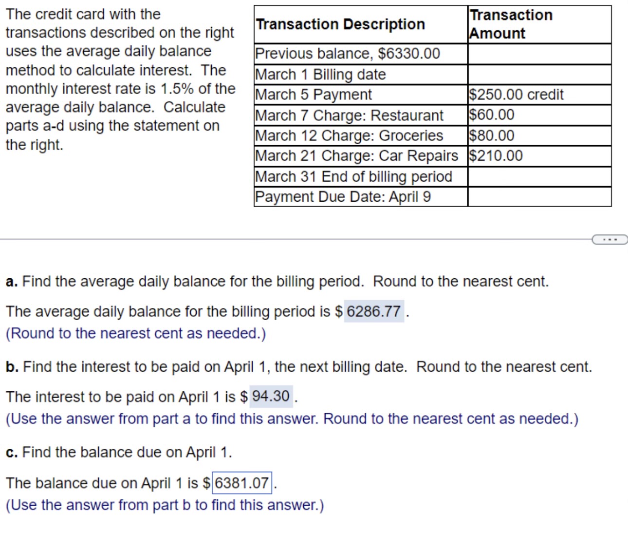 Solved The credit card with the transactions described on | Chegg.com