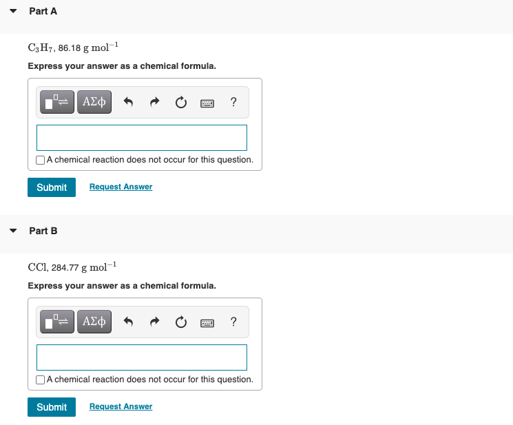 Solved Part A C3H7, 86.18 g mol-1 Express your answer as a | Chegg.com