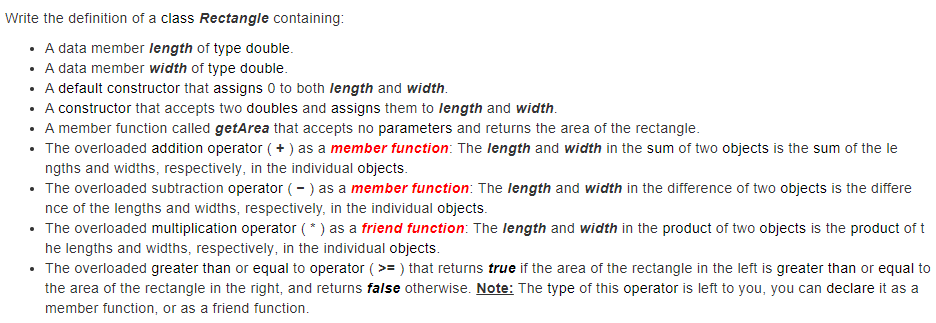 Solved Write the definition of a class Rectangle containing: | Chegg.com