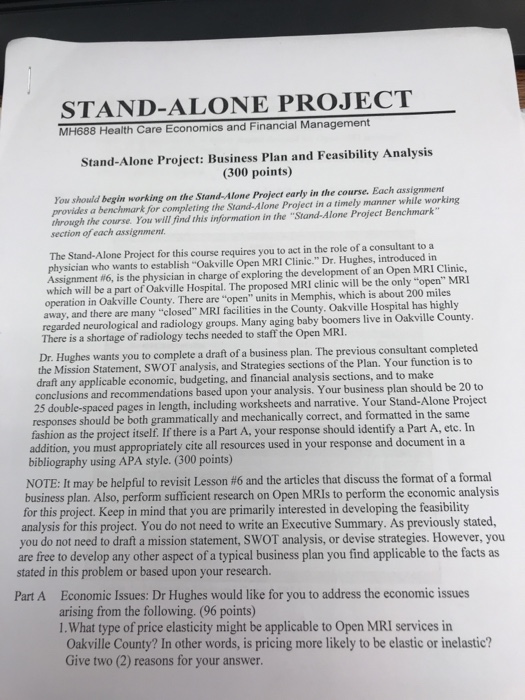 Solved STAND-ALONE PROJECT MH688 Health Care Economics and | Chegg.com