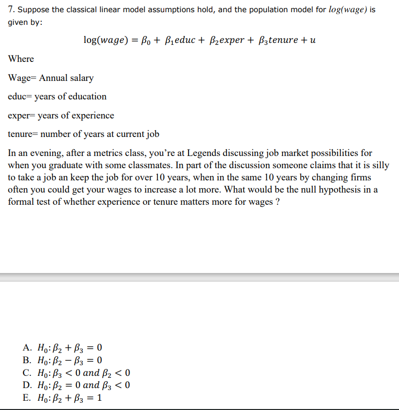 Solved 7. Suppose the classical linear model assumptions | Chegg.com