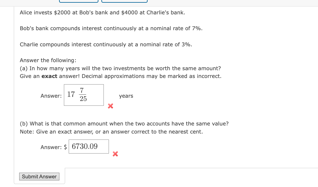 Solved Alice invests $2000 ﻿at Bob's bank and $4000 ﻿at | Chegg.com