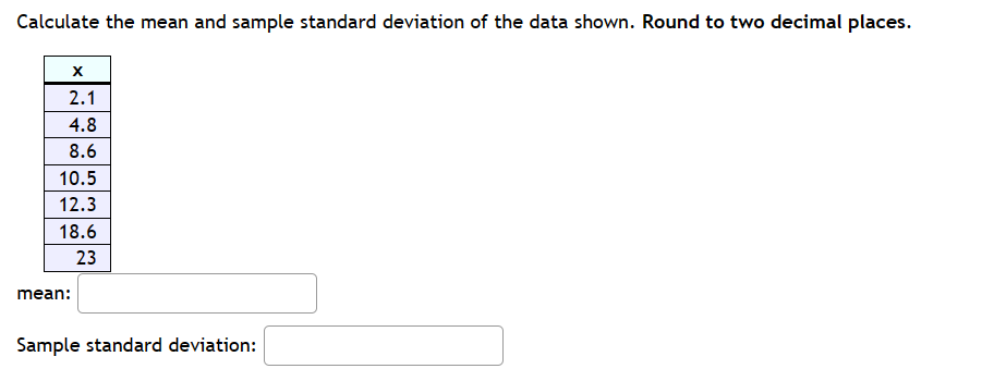 Solved Calculate the mean and sample standard deviation of | Chegg.com